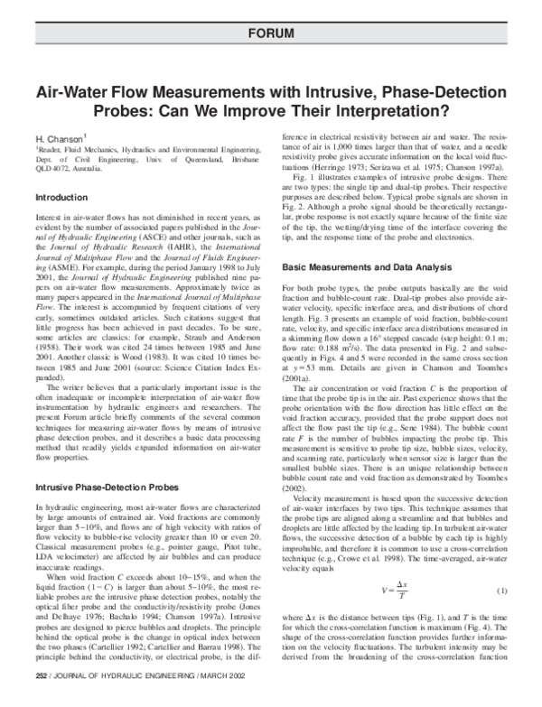 (PDF) Air-Water Flow Measurements with Intrusive, Phase-Detection ...