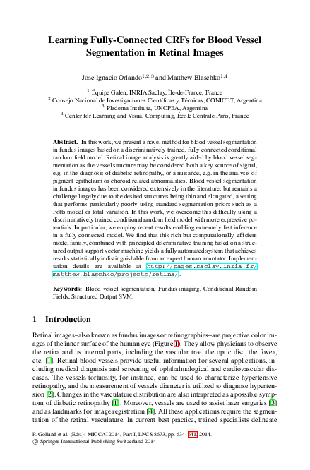 (PDF) Learning fully-connected CRFs for blood vessel segmentation in retinal images