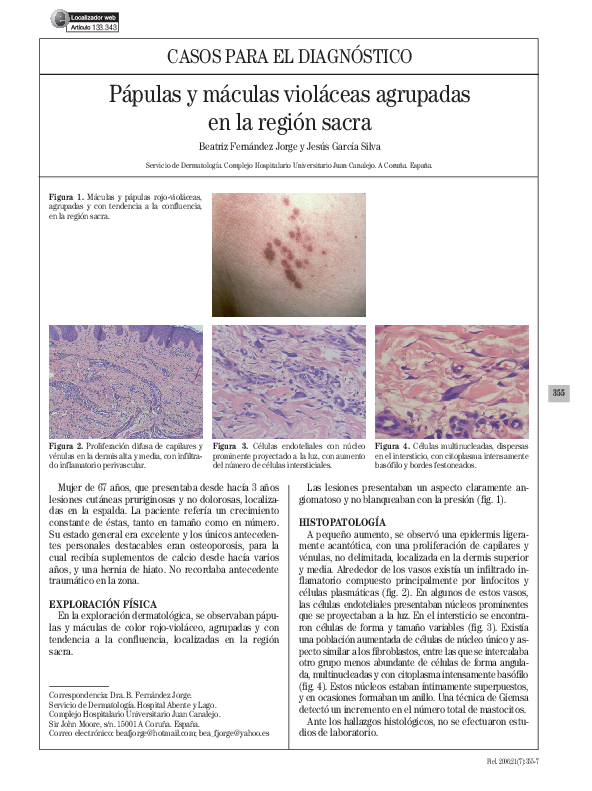 (PDF) Pápulas y máculas violáceas agrupadas en la región sacra