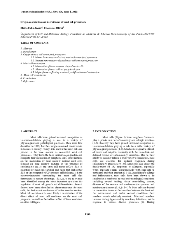 (PDF) Origin, maturation and recruitment of mast cell precursors