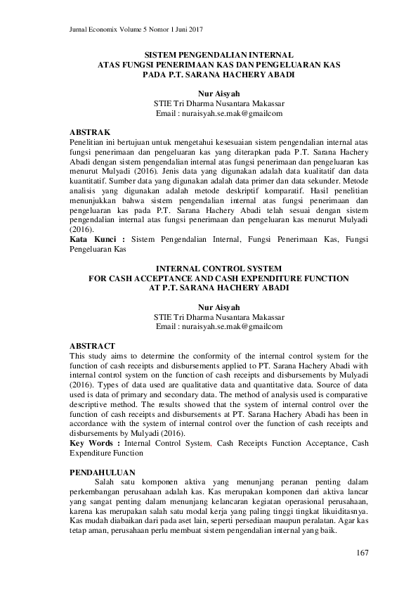 (PDF) Sistem Pengendalian Internal Atas Fungsi Penerimaan Kas Dan ...