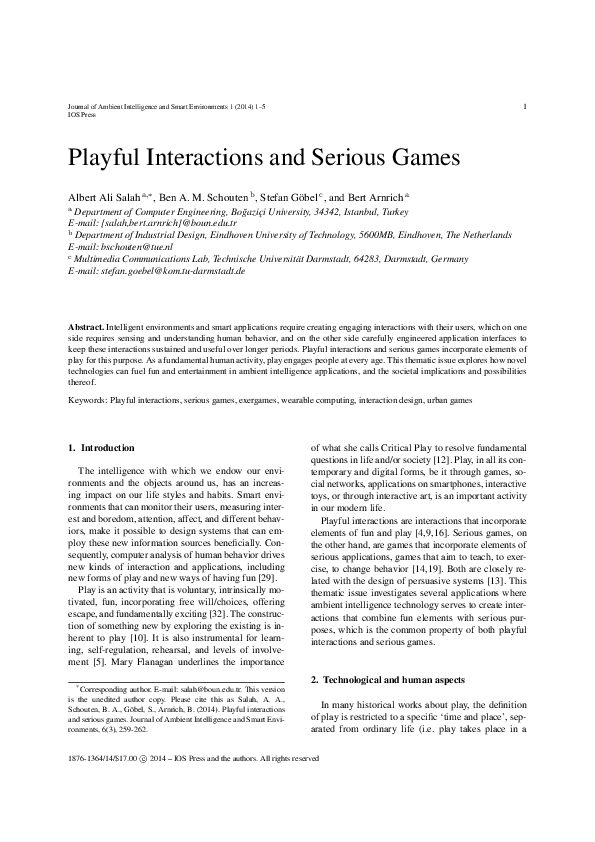 (PDF) Playful interactions and serious games