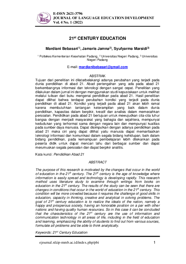 (PDF) 21st CENTURY EDUCATION 21st CENTURY EDUCATION