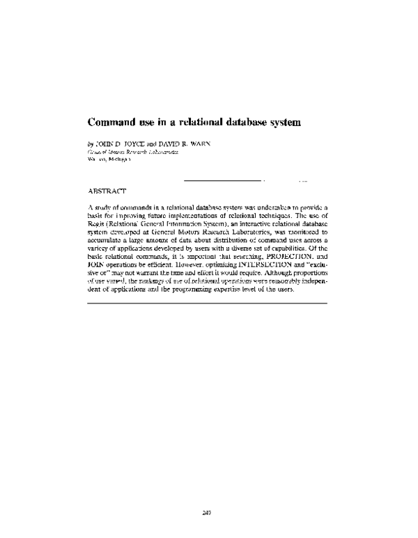 Command Use In A Relational Database System