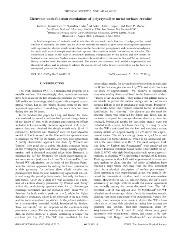 (PDF) Electronic work-function calculations of polycrystalline metal ...