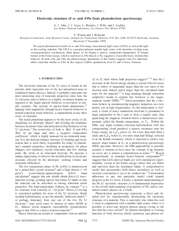 (PDF) Electronic structure of α- and δ-Pu from photoelectron spectroscopy