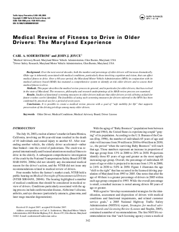 (PDF) Medical Review of Fitness to Drive in Older Drivers: The Maryland ...