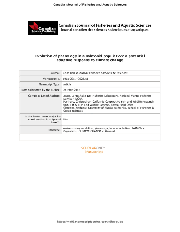 (PDF) Evolution of phenology in a salmonid population: a potential ...