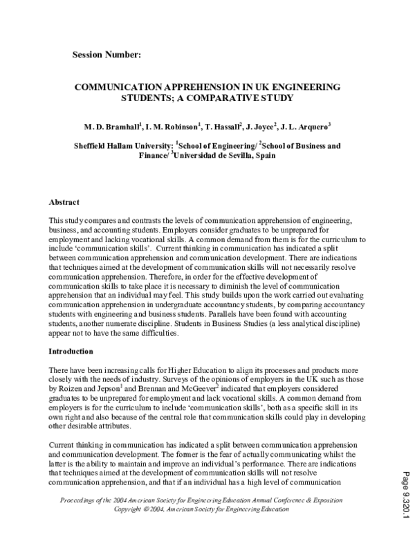 (PDF) Communication Apprehension In U.K. Engineering Students: A ...