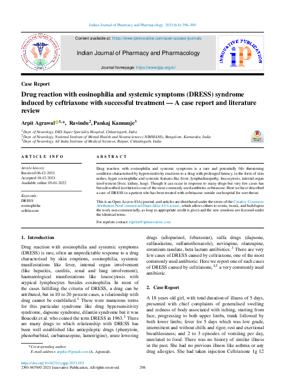 (PDF) Drug reaction with eosinophilia and systemic symptoms (DRESS ...