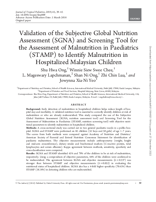 (PDF) Validation of the Subjective Global Nutrition Assessment (SGNA ...