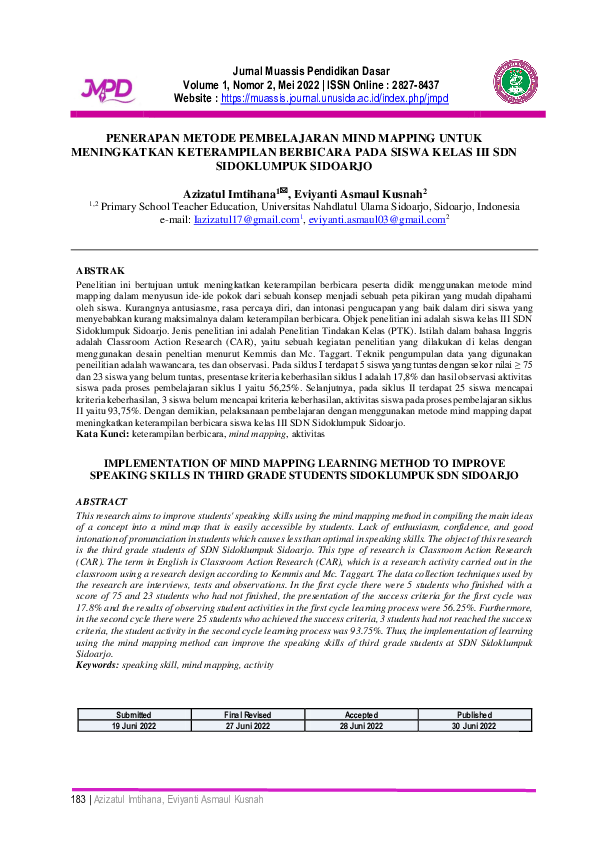 (PDF) Penerapan Metode Pembelajaran Mind Mapping Untuk Meningkatkan Keterampilan Berbicara Pada ...