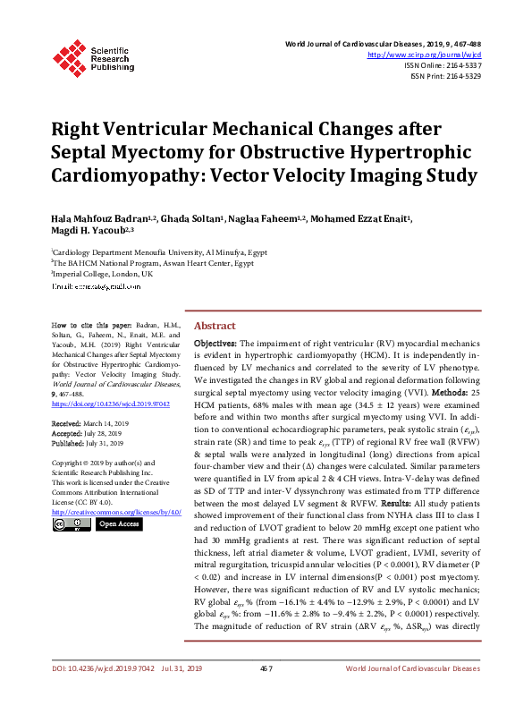(PDF) Right Ventricular Mechanical Changes after Septal Myectomy for ...