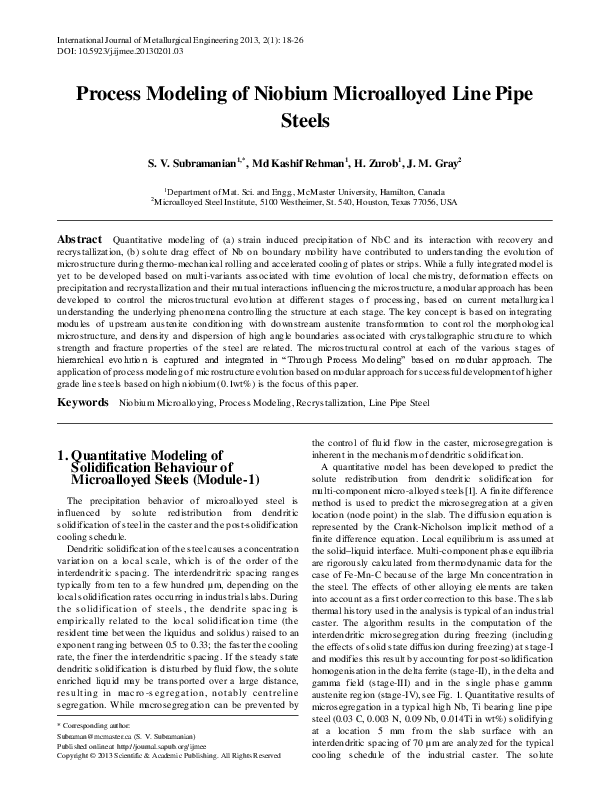 (PDF) Process Modeling of Niobium Microalloyed Line Pipe Steels