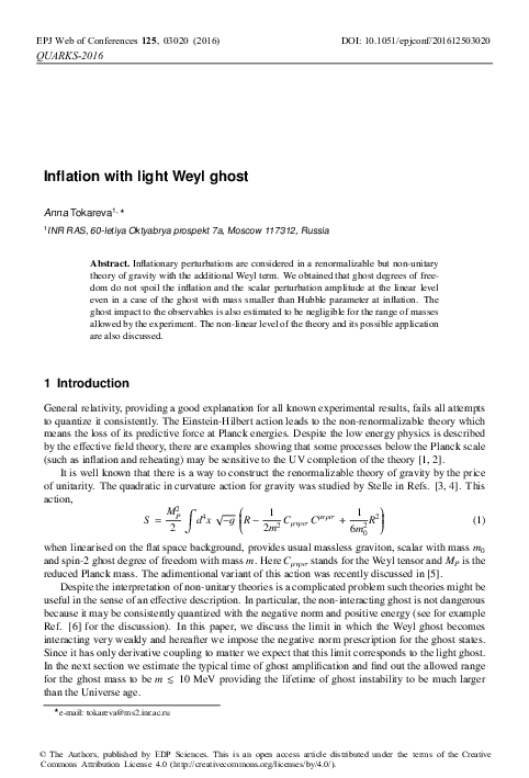 (PDF) Inflation with light Weyl ghost