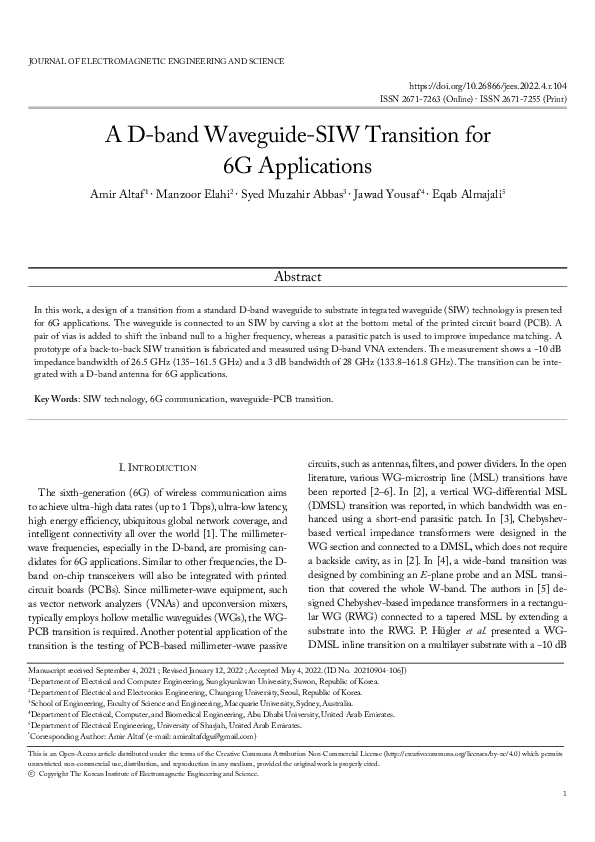 (PDF) A D-band Waveguide-SIW Transition for 6G Applications