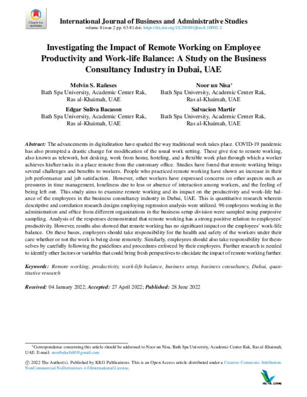 (PDF) Investigating the Impact of Remote Working on Employee ...