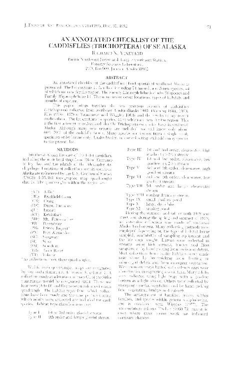 (PDF) An annotated checklist of the caddisflies (Trichoptera) of SE Alaska