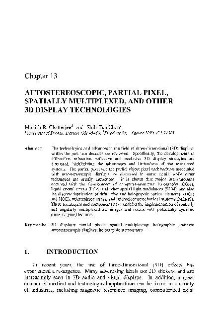 (PDF) Chapter 13 AUTOSTEREOSCOPIC , PARTIAL PIXEL , SPATIALLY MULTIPLEXED , AND OTHER 3 D ...