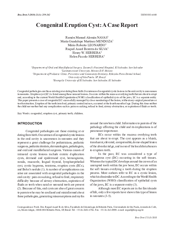 (PDF) Congenital eruption cyst: a case report | MARIA JULIA LEVANO ...