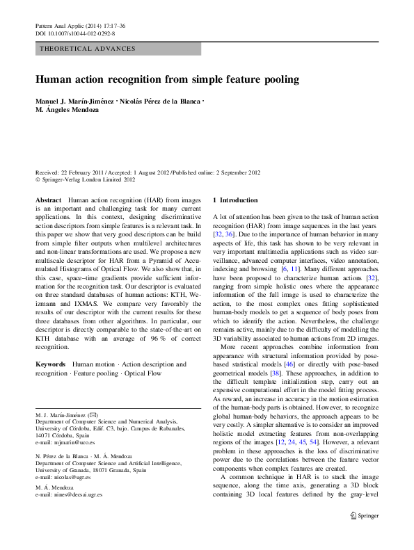 Pdf Human Action Recognition From Simple Feature Pooling Maria Julia Levano Mendoza