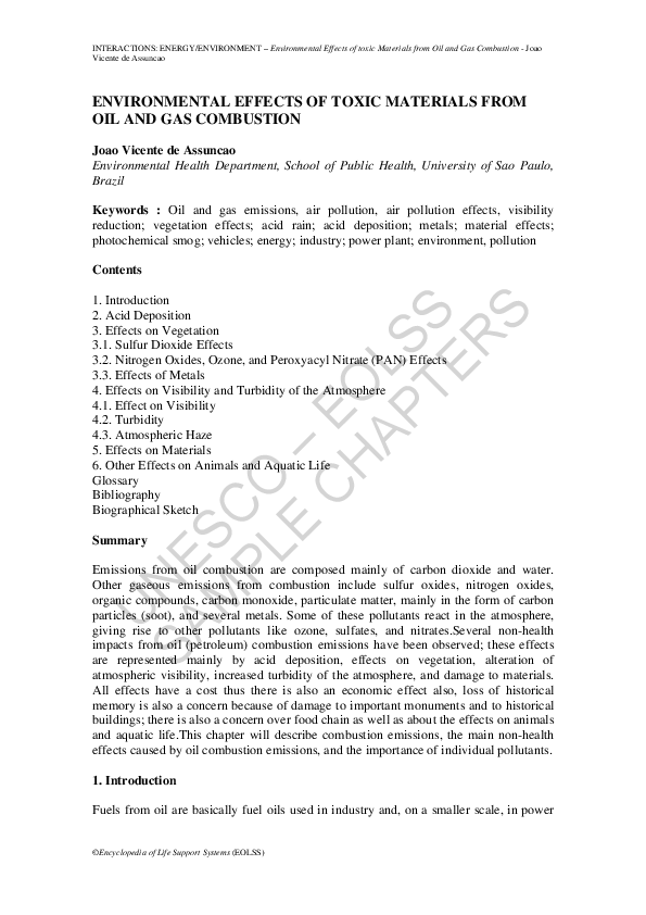 (PDF) Environmental Effects of Toxic Materials from Oil and Gas Combustion