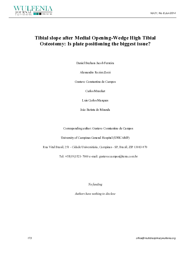 (PDF) Tibial slope after Medial Opening-Wedge High Tibial Osteotomy: Is ...