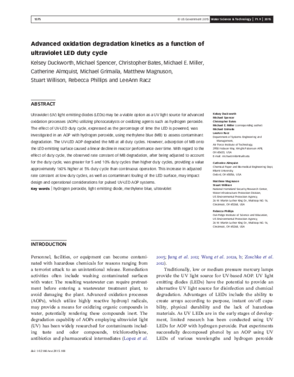 (PDF) Advanced oxidation degradation kinetics as a function of ...