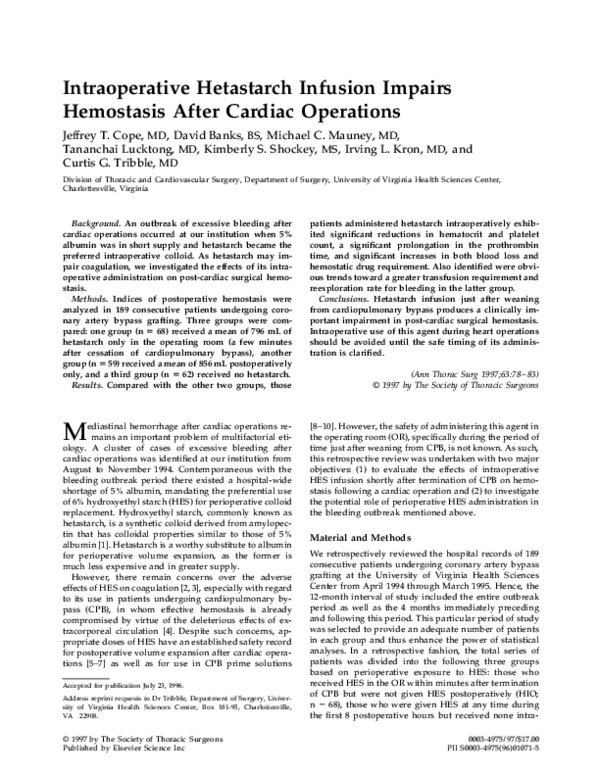 (PDF) Intraoperative Hetastarch Infusion Impairs Hemostasis After ...