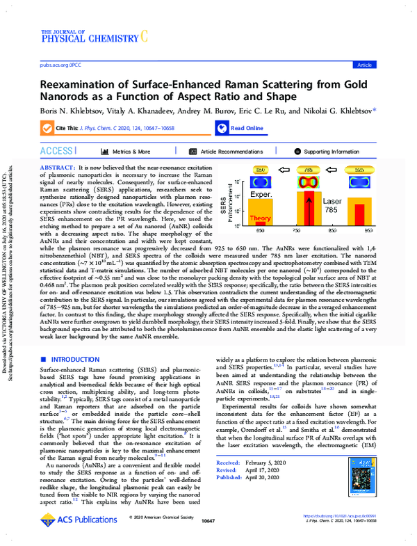 (PDF) Reexamination of Surface-Enhanced Raman Scattering from Gold ...