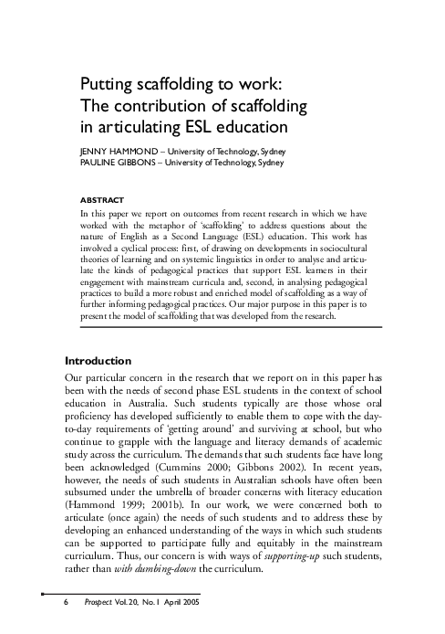 (PDF) Putting scaffolding to work: The contribution of scaffolding in articulating ESL education