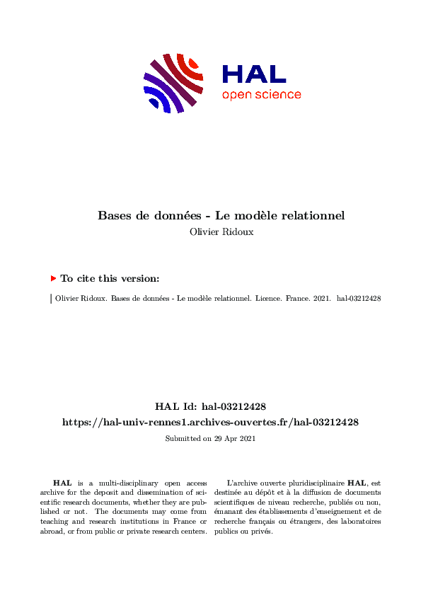 (PDF) Bases de données - Le modèle relationnel