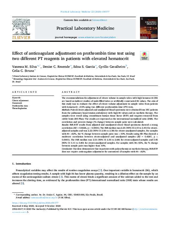 (PDF) Effect of anticoagulant adjustment on prothrombin time test using ...