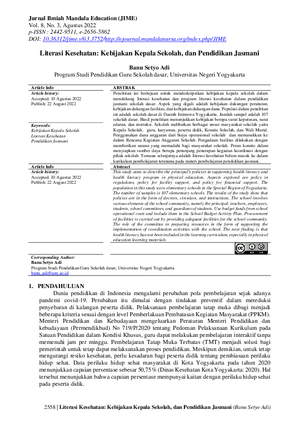 (PDF) Literasi Kesehatan: Kebijakan Kepala Sekolah, dan Pendidikan ...