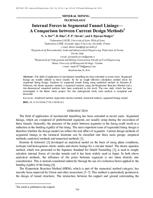 (PDF) Internal forces in segmental tunnel linings—a comparison between current design methods