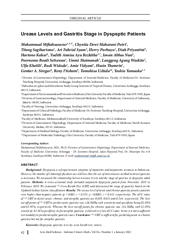 (PDF) Urease and Gastritis Stages in Dyspeptic Patients