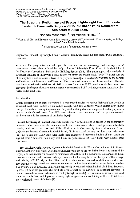 (PDF) The Structural Performance of Precast Lightweight Foam Concrete Sandwich Panel with Single ...