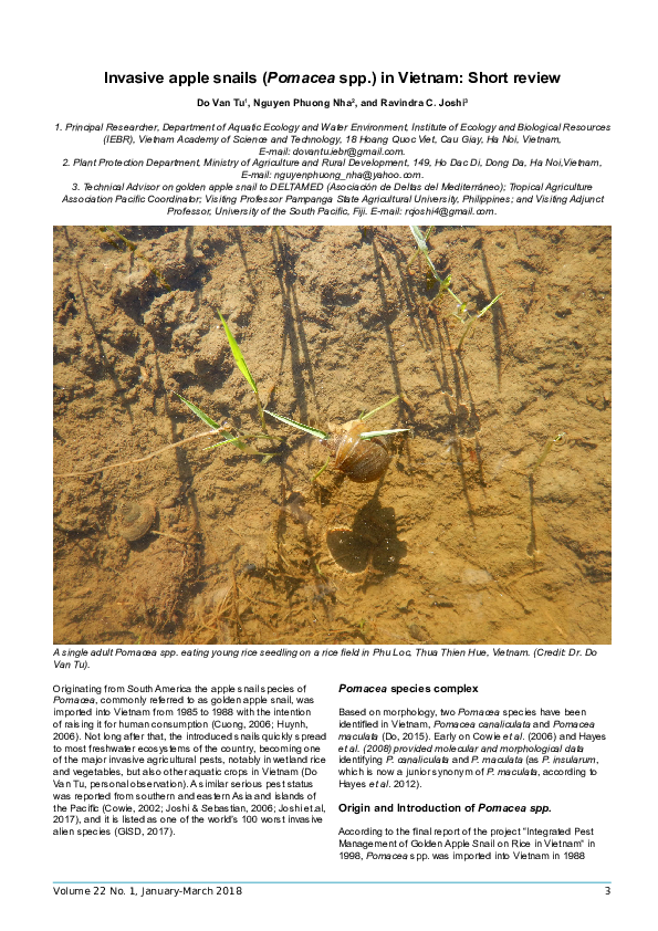 (PDF) Invasive apple snails (Pomacea spp.) in Vietnam: short review