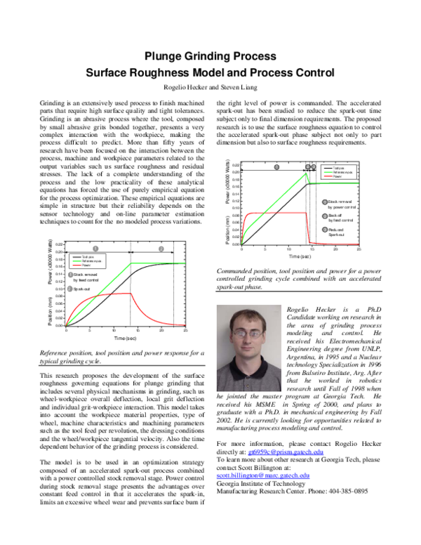 (PDF) Plunge Grinding Process Surface Roughness Model and Process Control