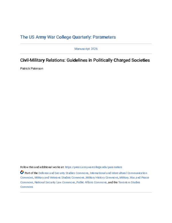 (PDF) Civil-Military Relations: Guidelines in Politically Charged Societies
