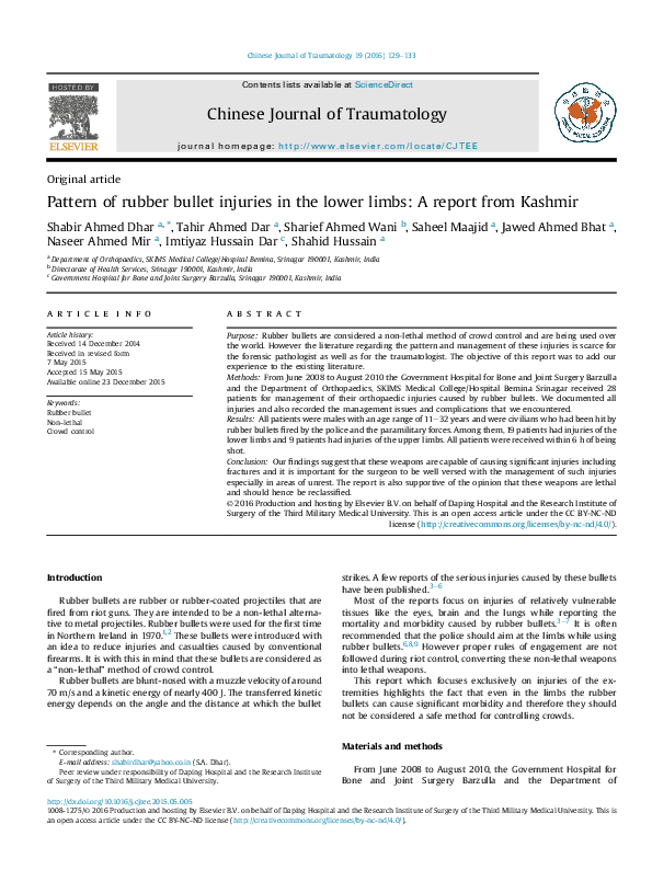 (PDF) Pattern of rubber bullet injuries in the lower limbs: A report ...
