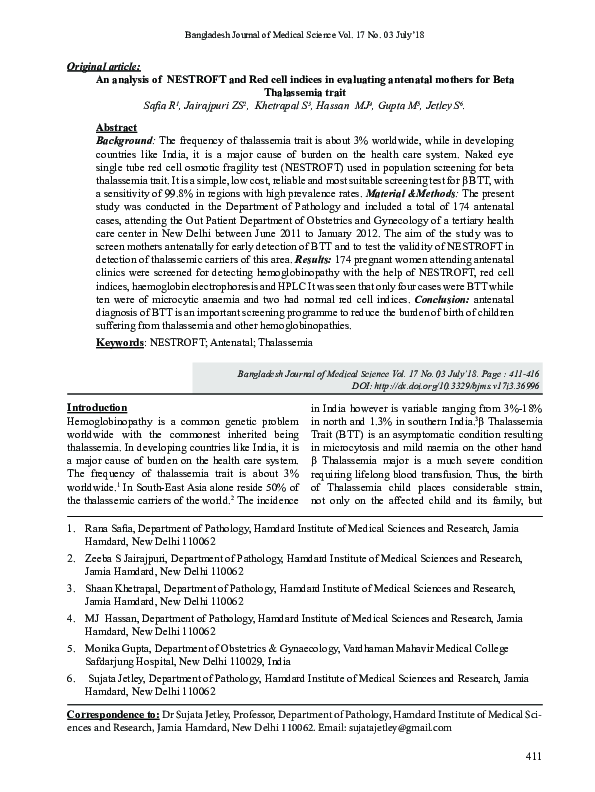 (PDF) An analysis of NESTROFT and Red cell indices in evaluating ...