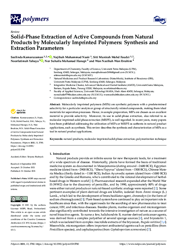 Pdf Solid Phase Extraction Of Active Compounds From Natural Products By Molecularly Imprinted