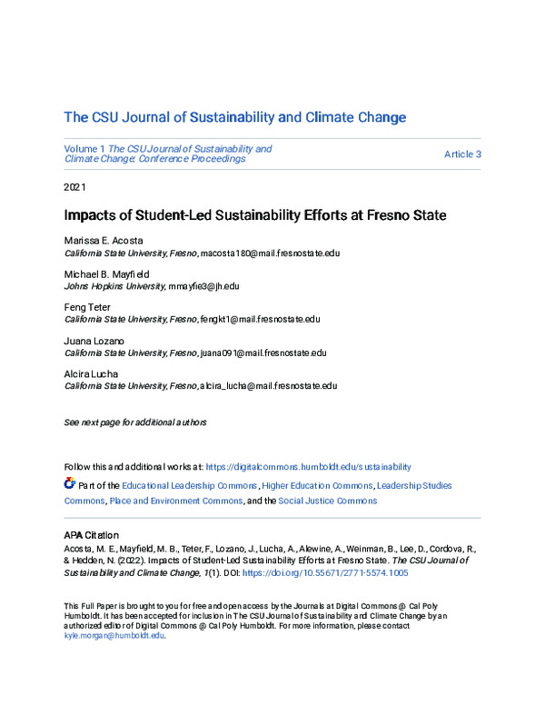 (PDF) Impacts of Student-Led Sustainability Efforts at Fresno State ...