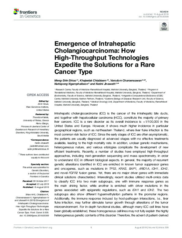 (PDF) Emergence of Intrahepatic Cholangiocarcinoma: How High-Throughput Technologies Expedite ...