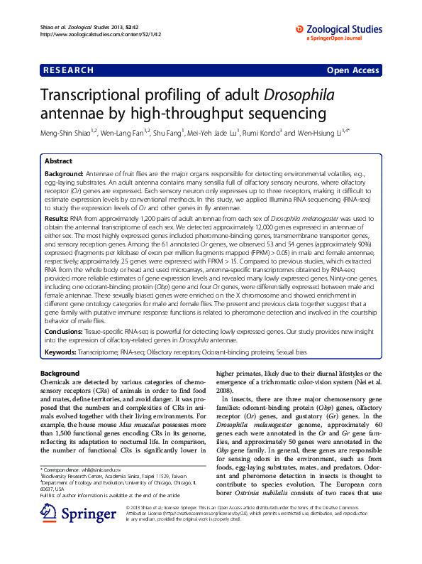 Pdf Transcriptional Profiling Of Adult Drosophila Antennae By High
