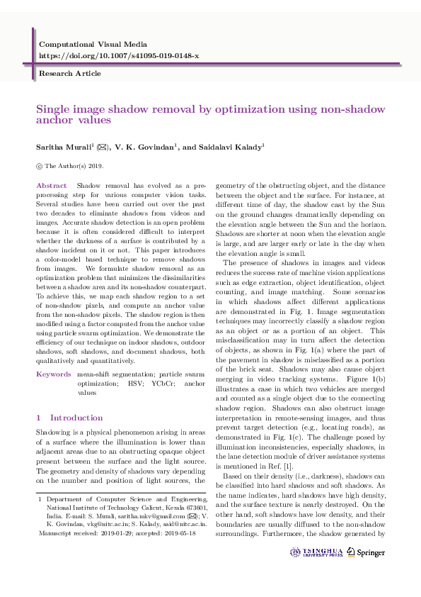 (PDF) Single image shadow removal by optimization using non-shadow anchor values