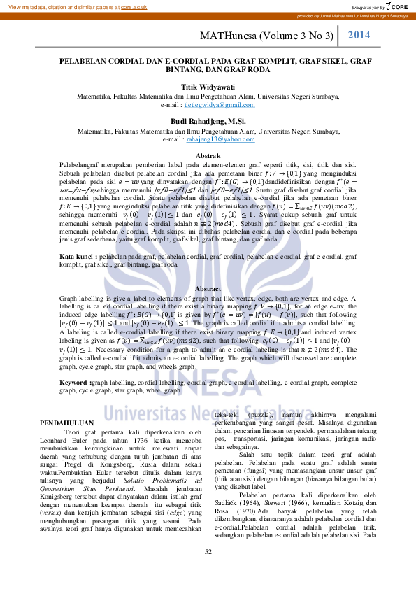 (PDF) Pelabelan Cordial Dan E-Cordial Pada Graf Komplit, Graf Sikel ...
