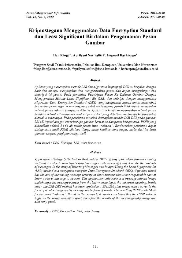 (PDF) Kriptostegano Menggunakan Data Encryption Standard dan Least Significant Bit dalam ...