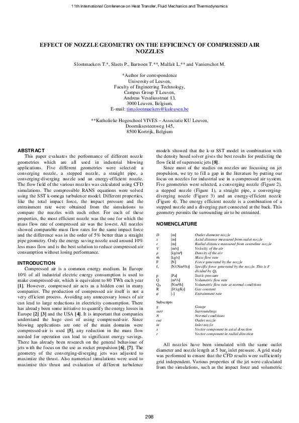 (PDF) Effect of nozzle geometry on the efficiency of compressed air nozzles
